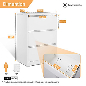 Aobabo Heavy Duty Steel 3 Drawer Anti Tilt Locking Lateral File Cabinet with 2 Keys for Office and Home Letter and Legal Size File Storage, White