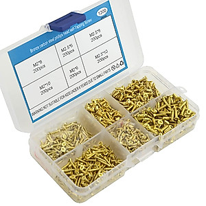 XINGYHENG 1200pcs 6 Kinds M2 M2.5 Gold-Plate Carbon Steel Flat Head Self Tapping Screw Stainless Cross Recessed Pan Head Screw Assortment Kit Collected in A Convenient Case