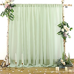 Sage Green Backdrop Curtains for Parties, 10ft x 7ft Wrinkle-Free Sheer Chiffon Fabric Party Curtain Drapes for Wedding Birthday Party