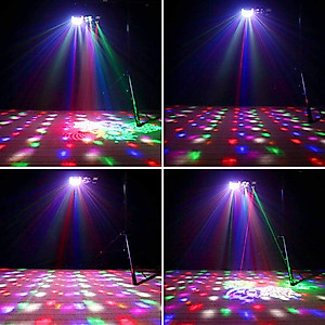 Dj Disco Party Lights Ball Stage Lights 4 in 1 RGBW Lighting Parties Indoor Mixed Lighting Effects Pattern Strobe Light Sound Activated Remote DMX Control for KTV Club Disco Party Wedding