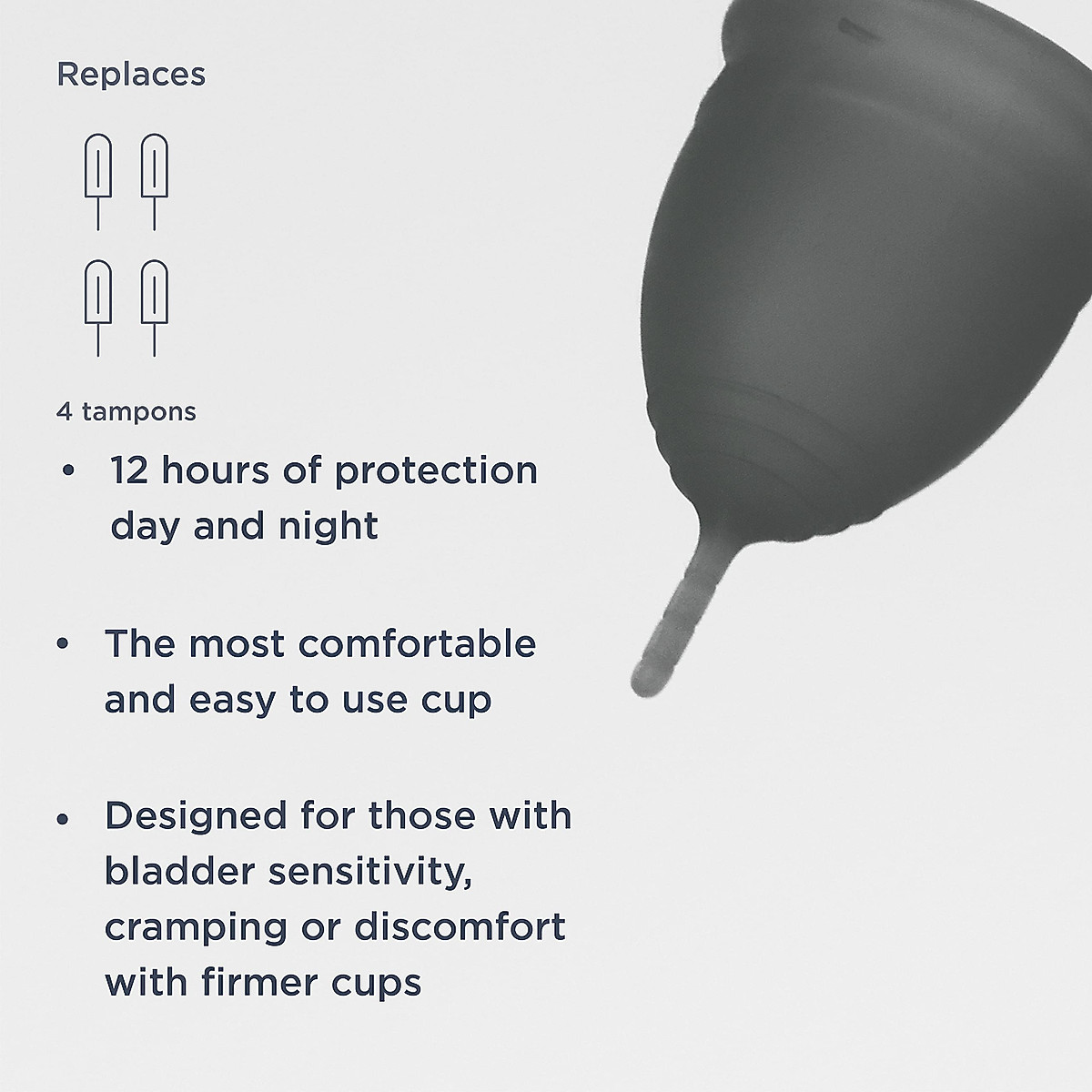 Saalt Soft Menstrual Cup - Super Soft and Flexible - Best Sensitive Cup - Wear for 12 Hours - Tampon and Pad Alternative (Grey, Regular)