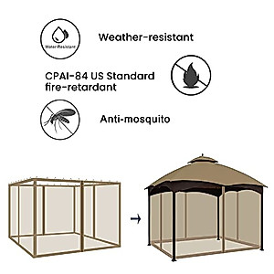 Tanxianzhe 10'x12' Gazebo Replacement Mosquito Netting 4-Panel Patio Screen Walls with Zipper (Khaki)