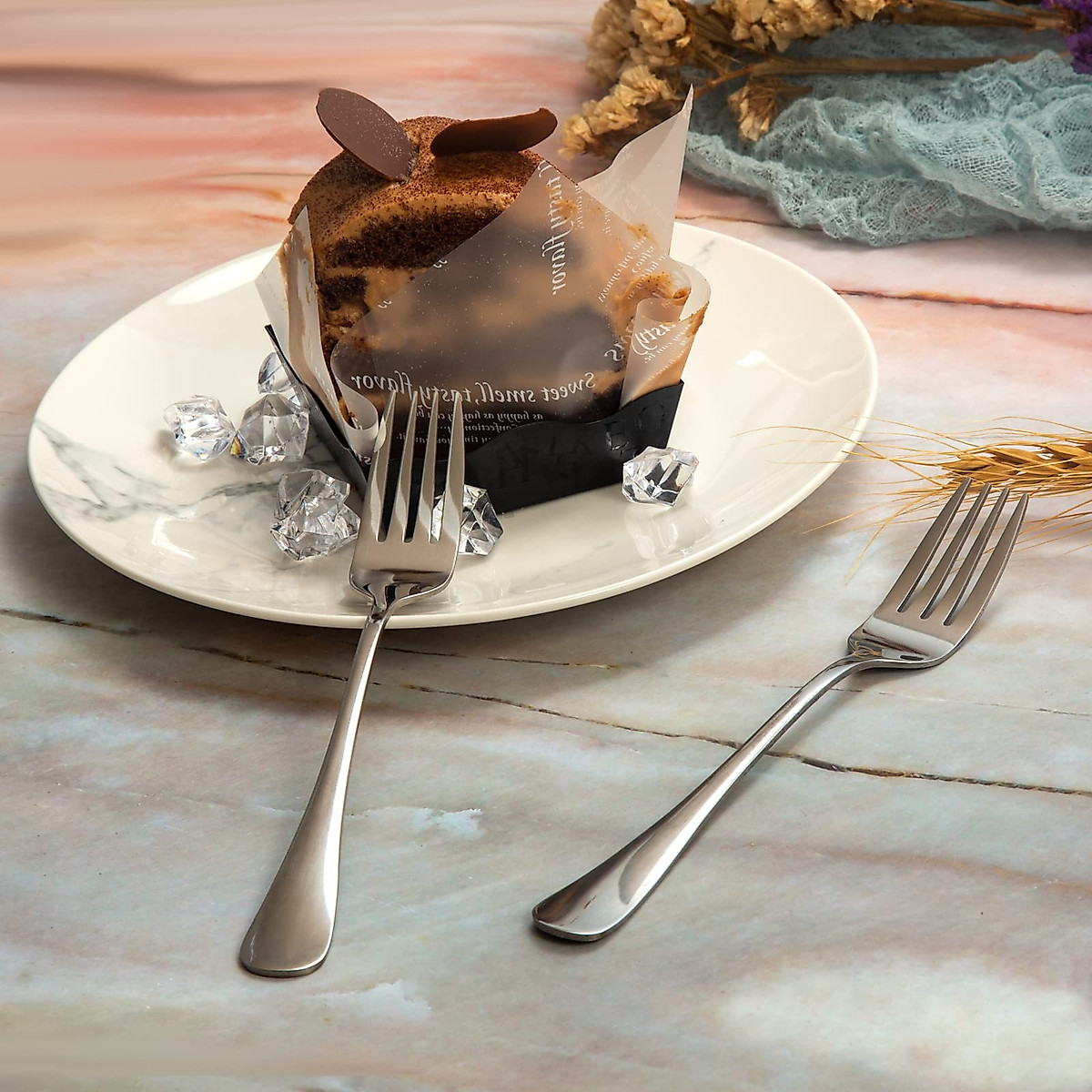 LOUVI 12-Pack Dessert Forks Set, Top Food Grade Stainless Steel Silverware Forks,Mirror Finish & Dishwasher Safe,Use for Home,Kitchen or Restaurant (Silver 6.7 Inches)