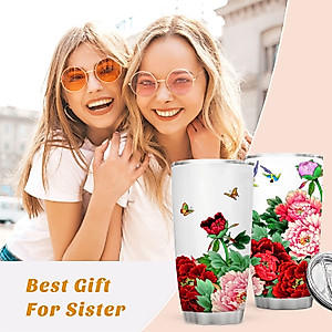 ATHAND Peony Floral Tumblers with Lid 20 Oz - Stainless Steel Insulated Flowers Tumbler Travel Coffee Mugs Gifts for Women - Cute Birthday Christmas Gifts For Women Her Friends (Peony),1 Pcs