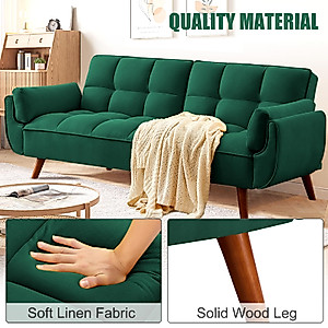 liuyouhom Convertible Futon Couch Bed, Sleeper Sofa Bed with Adjustable Backrests, Linen Loveseat Sofa 3 Seater Comfy Couch for Small Spaces, Living Room, Bedroom(Green, 75")