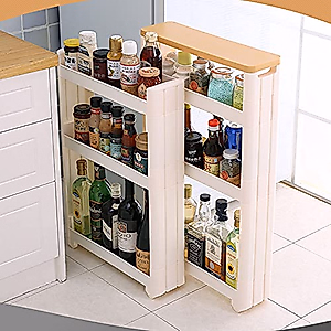 3 Tier Slim Storage Cart Narrow Storage Cart Slide Out Storage Tower Bathroom Organization and Storage Mobile Shelving Unit Organizer Pantry Storage Rack for Narrow Spaces