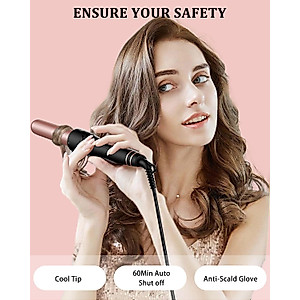 Curling Iron Set，MOCEMTRY 5 in 1 Curling Wand Interchangeable Ceramic Barrels(0.35”-1.25”) and Thermal Brush Curling Iron, Instant Heat Up Hair Curler, with Protective Gloves & 2 Clips