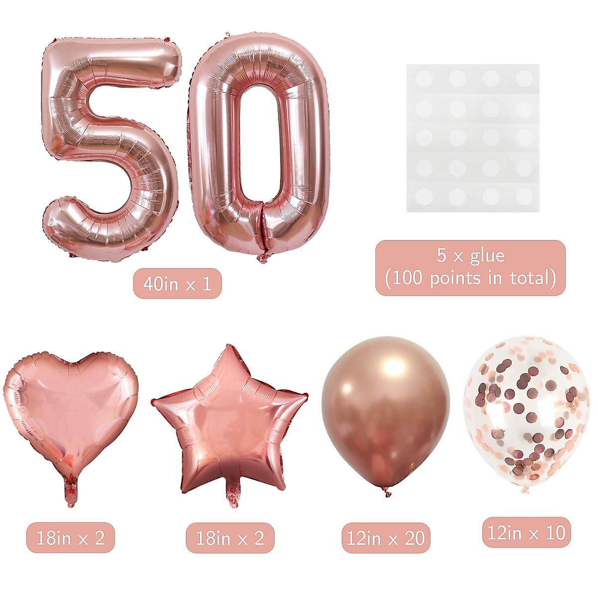RUBFAC 50th Birthday Decorations for Women, Rose Gold 50 Birthday Party Decoration for Her, Happy 50th Birthday Banner,Fringe Curtain, Sash, Cake Topper And Number Balloon