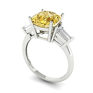 Clara Pucci 3.50ct Cushion cut 3 stone Solitaire Yellow Simulated Diamond Designer Anniversary Bridal Engagement Ring 14k White Gold 7.25