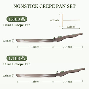Innerwell Nonstick Crepe Pan with Spreader 10&11Inch Crepe Pan Set W/Detachable Handle Flat Skillet Tawa Dosa Tortilla Pan PFOA-Free Compatible with All Stovetops Green