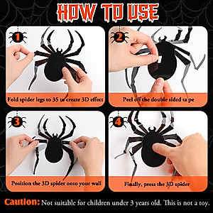 BBTO 48 Pieces Halloween Spider Wall Decor DIY Mirror 3D Spider Stickers Removable Spider Decals for Home Nursery Classroom Bedroom Bathroom Living Room Decor