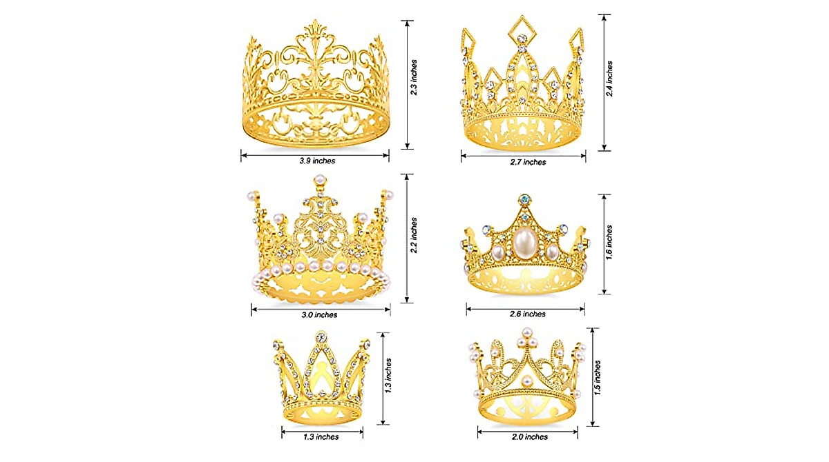 Elegant Gold Crown Cake Toppers - 6 Pcs for Parties