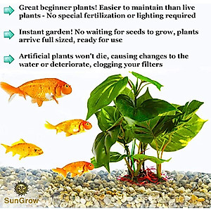 SunGrow 10" Plastic Leaf Plant, Heavy-Duty Ceramic Base, Hiding Spot for Fish, Betta, Angelfish, Gold Fish, Frog, Python, Reptiles, Amphibians