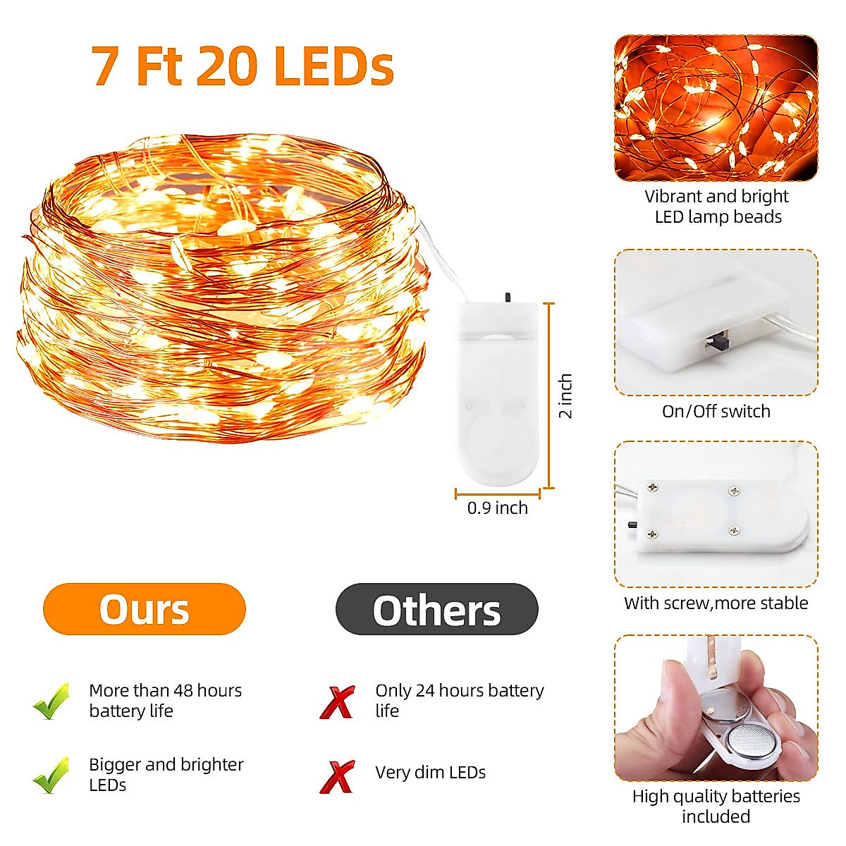 Ariceleo Battery Operated String Lights, 6 Packs 6.5ft 20 LEDs Mini Silver Wire Battery Powered Firefly Fairy String Lights for Wedding Bedroom Festival Party Christmas Table Decorations(Warm White)