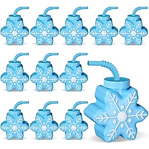 Sliner 12 Pcs Christmas Party Plastic Cups 10 oz Xmas Tree Gingerbread Peppermint Candy Snowflake Cups Gift Set with Lids Straws for Xmas Birthday Party Gifts Supplies