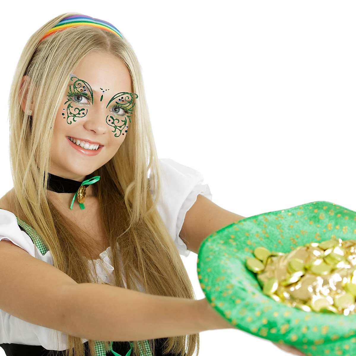 Saint Patricks Day Sets Face Jewels Face Gems Stick On Glitter Face Rhinestones for Makeup with over 130 Face Stickers Jewels Temporary Tattoos Kit for Rave Party Henna Green