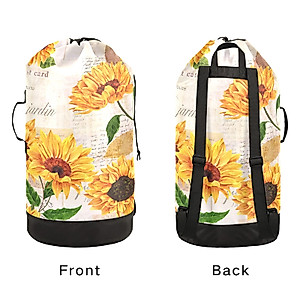 Sunflowers Laundry Bag Backpack with Shoulder Straps Daisy Dirty Clothes Organizer Extra Large Heavy Duty for Camp College Dorm Room Essentials for Girls