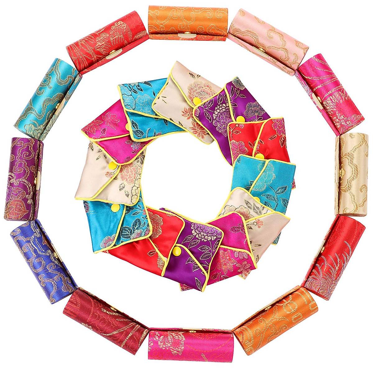 Hicarer 24 Pcs Silky Satin Fabric Lipstick Case with Mirror Lipstick Box Holder Purse Jewelry Brocade Xmas Embroidered Gift(Classic)