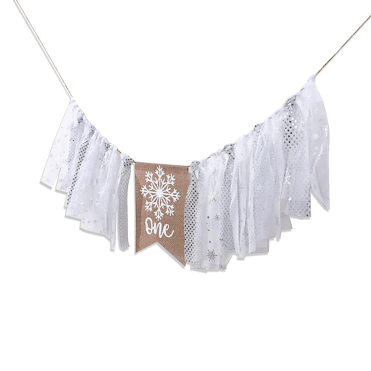 White Snowflake High Chair Banner - White Winter Onederland, White Snowflake 1st Birthday, Snowflake White & Burlap Farmhouse Birthday Banner