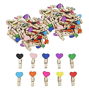 Coshar Pack of 100 Mini Wooden Clothes Pins Mixed Color Heart Clothespins Multipurpose Craft Clips for Wedding Party Decor and Picture Clothes Crafts Holder