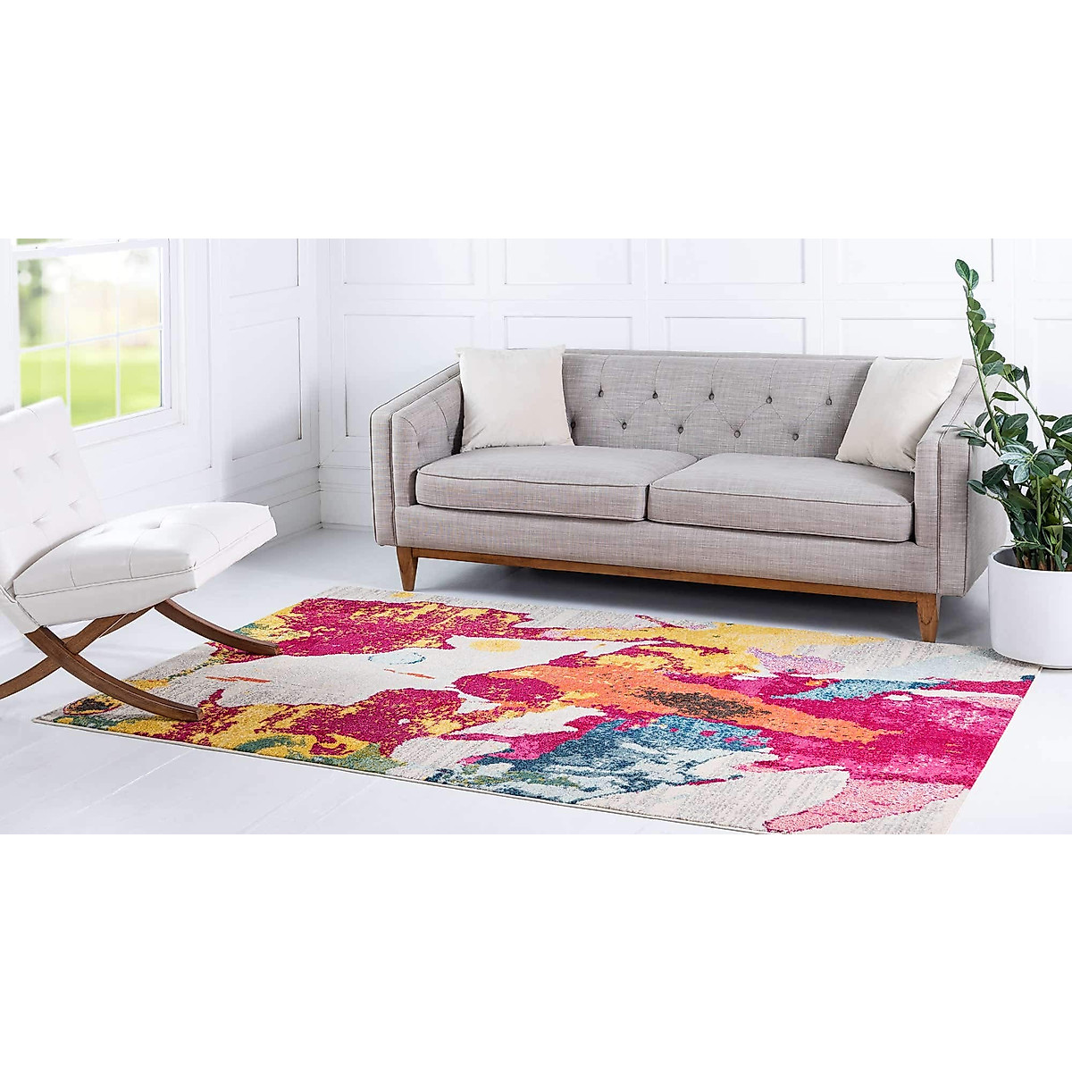 Unique Loom Estrella Collection Distressed, Colorful, Abstract, Modern Area Rug, Rectangular 7' 0" x 10' 0", Multi/Beige