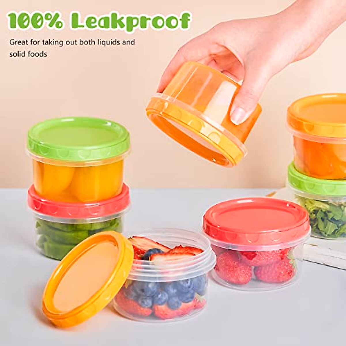 Zezzxu 12 Pack 8 oz Small Plastic Containers with Screw on Lids, Reusable Deli Containers Stackable Food Storage Jars, Microwave & Freezer Safe (Red/Green/Yellow)