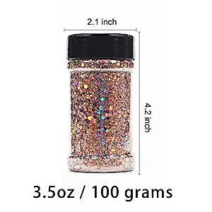 Holographic Chunky Glitter, Rose Gold Glitter, Chunky Mix Glitter, Poly Holographic Chunky Mix Glitter for Resin, DIY, Body & Nail Art Decoration