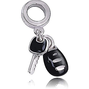 Bolenvi Black Enamel Car Keys Sports Vehicle Driver 925 Sterling Silver Charm Bead Pendant for Pandora & Similar Charm Bracelets or Necklaces