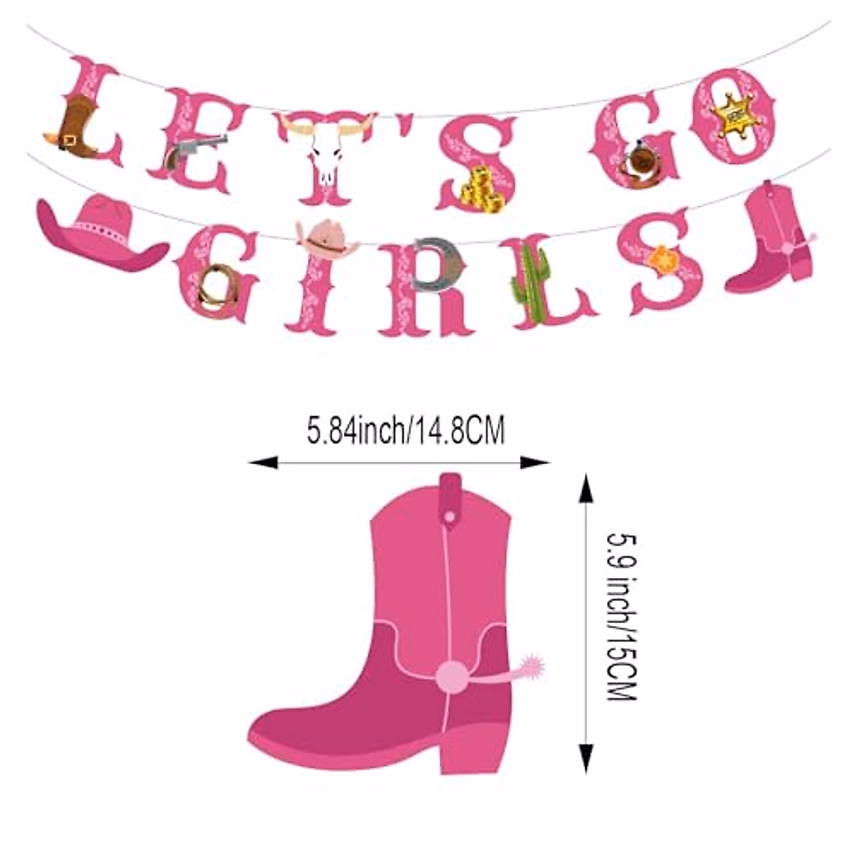 Western cowgirls birthday party decoration with banner cake topper balloons pink birthday party supplies for girls lets go girls party decoration