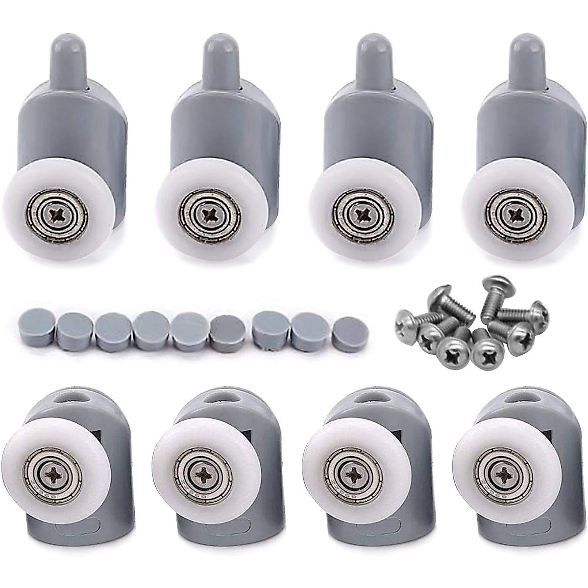 Queta 8Pcs x Shower Door Rollers(4xtop+4xbottom+Screw+Cover Caps), Shower Door Rollers / Runners / Wheels / Pulleys/Guides 23Mm Diameter , Ultra-Quiet Home Bathroom DIY Replacement Parts