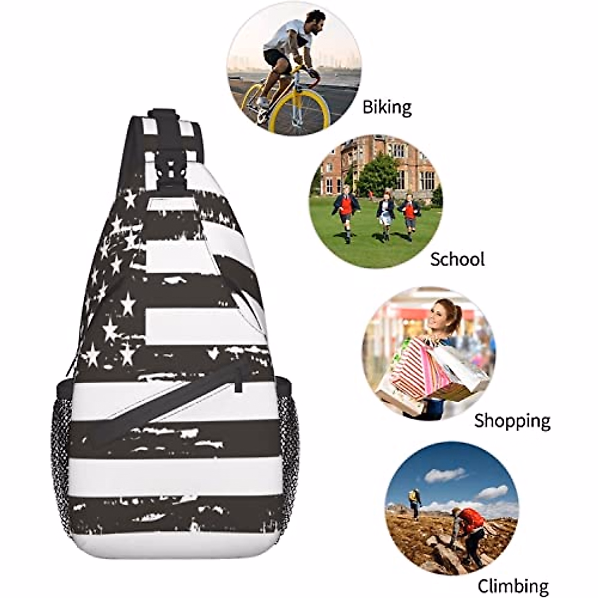 Sling Bag Vintage American USA Flag Patriotic Hiking Daypack Crossbody Shoulder Backpack Travel Chest Pack for Men Women