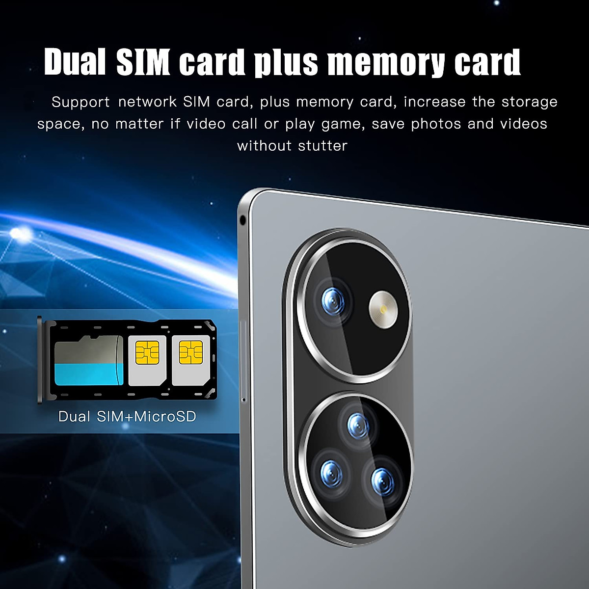 10.1 inch P10 Tablet, 4+32G Full Screen Tablets with Dual SIM Card Slots, Android 8, 1280x800 HD, WiFi, Bluetooth, GPS, 2MP/5MP Camera (Black)