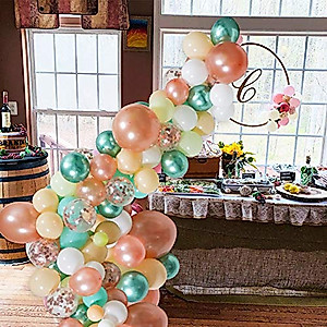 95Pcs Champagne Balloon Garland Arch Kit, Teal Metallic Green Rose Gold Confetti Latex Balloons Backdrop Decorations for Bridal Baby Shower Wedding Anniversary Graduation Cocktail Party Supplies