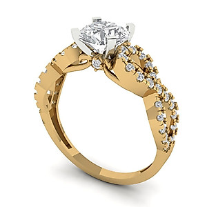 1.36 Ct Round Cut Clear Simulated Diamond 14K Yellow White Gold Solitaire with Accents Engagement Promise Ring Size 5.25