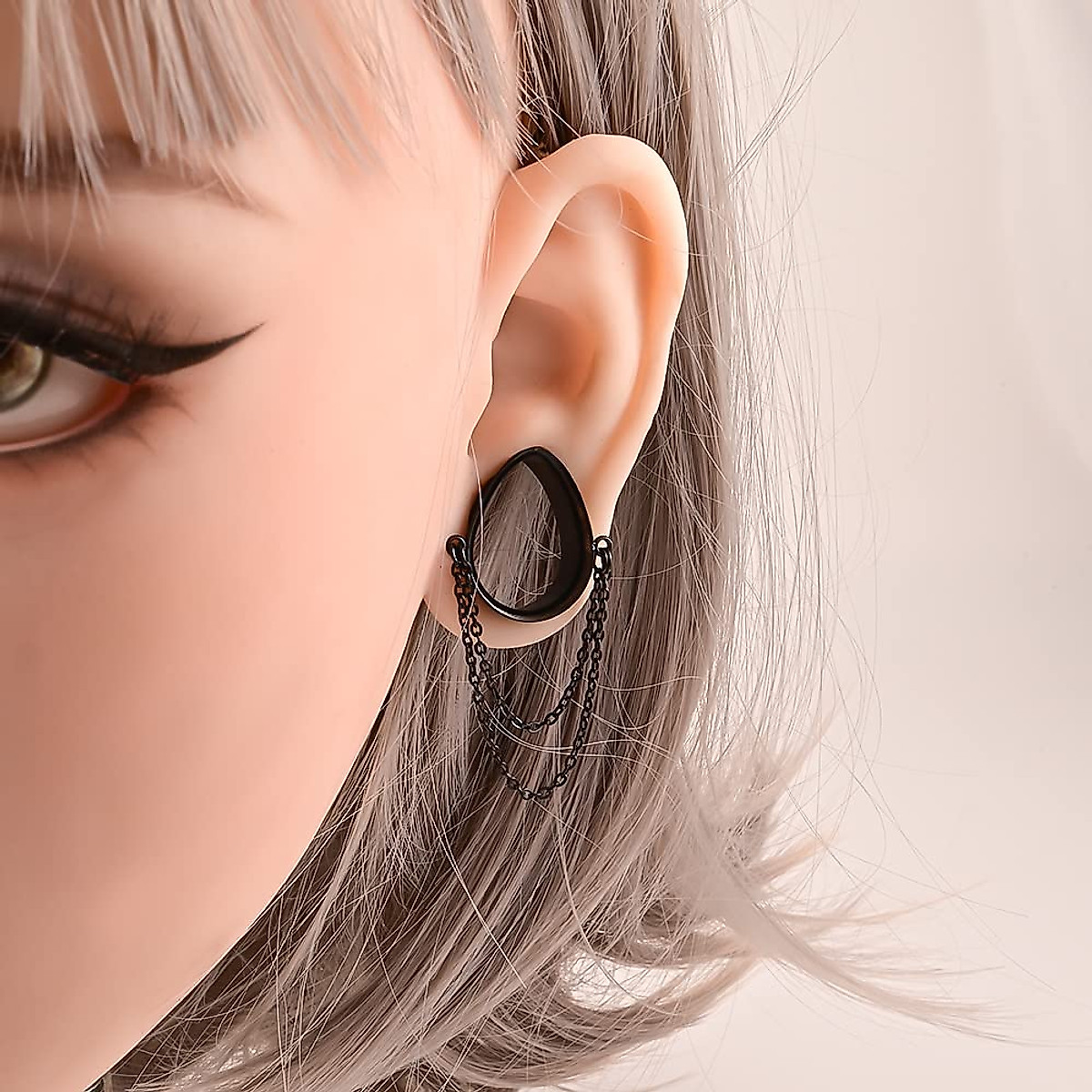 Atomhole 2PCS Cute Teardrop Ear Gauges with Chains Hypoallergenic 316 Stainless Steel Plugs for Ears Tunnels Piercing Expander Stretchers Body Jewelry (16mm(5/8"), Black)