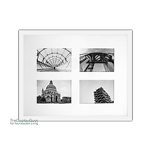 The Display Guys 16x20 White Picture Frame - Solid Pine Wood, Tempered Glass, matted for 11x14 Photo + Collage Mat Board for 4-5x7 Photo