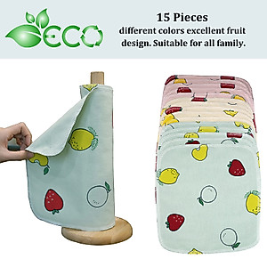 Bamiketty Reusable Paper Towels, Pack 15 Reusable Paper Towels with Durable Cardboard Roll, Cotton Flannel Towel Reusable Napkin, Zero Waste Washable Napkins, Super Soft Paperless Kitchen Cloth