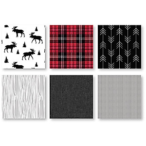 Sweet Jojo Designs Grey, Black and Red Woodland Plaid and Arrow Rustic Patch Baby Boy Crib Bedding Set Without Bumper - 11 Pieces - Flannel Moose Gray
