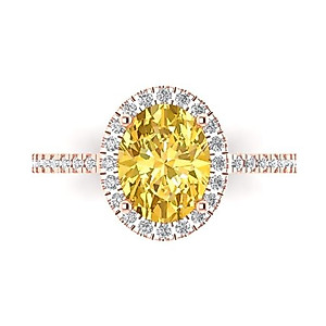 Clara Pucci 3.42ct Oval Cut Solitaire Halo Canary Yellow Simulated Diamond Designer Wedding Anniversary Bridal Ring 14k Rose Gold 9.25