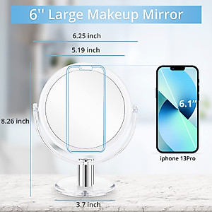 Fabuday Magnifying Makeup Mirror Double Sided - Desk Vanity Mirror with 1X & 15X Magnification, Two Way Make Up Mirror with Stand, Magnified Tabletop Cosmetic Mirror for Bathroom, Transparent