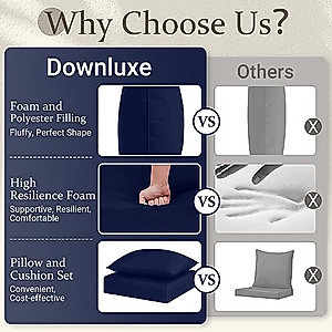 downluxe Outdoor Deep Seat Cushions Set, Waterproof Memory Foam Patio Furniture Cushions with Zipper for Outdoor Chair Sofa, 24" x 24", Navy, 2 Piece Set