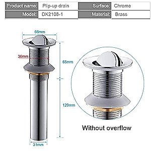 LMMDDP Flip Up Drain Stylish Swivel Style Stopper, Lavatory Vessel Sink Drains Size 36mm without Overflow Copper Finished (Size : Without Overflow)