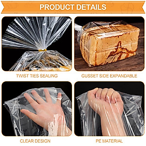 vivinin 70 Pack Bread Bags & 100 Pack Ties, 8" x 4" x 18" Clear Bread Bags for Homemade Bread, Reusable Plastic Bread Bags, Bread Loaf Bags, Bread Storage Bags for Bakers, Bakery Owners