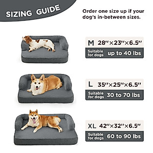 Lesure Memory Foam Dog Bed for Large Dogs, Large Orthopedic Dog Bed Sofa with High Support Reversible Egg Foam - Pet Couch with Removable Washable Cover and Waterproof Coating, Grey