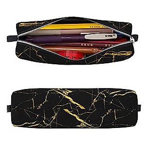 Black Gold Marble Pencil Case Boys Girls Portable Pen Bag Small Simple Pencil Pouch Holder with Zipper Work Home Travel