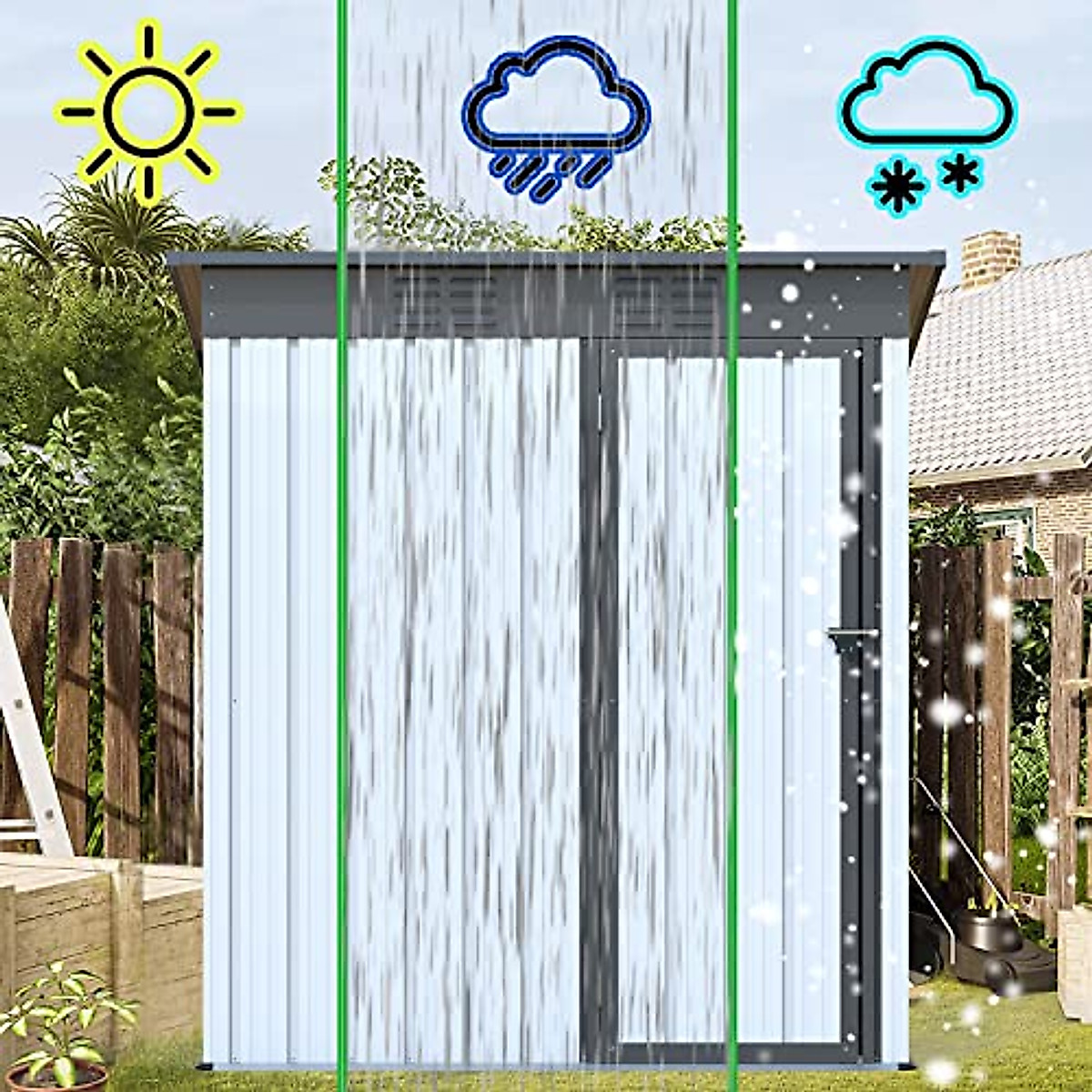 UBGO Outdoor Storage Shed, Galvanized Metal Garden Shed with Lockable Doors, Tool Storage Shed for Patio Lawn Backyard Trash Cans(5 x 3 FT)