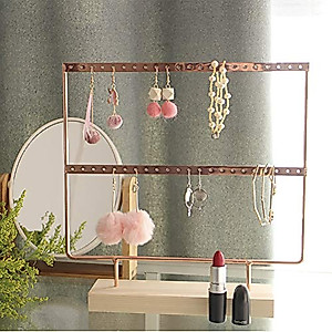 lemonadeus Earrings Organizer Jewelry Display Wood Stand (44 Holes 2 Layers) (rose gold)