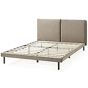 ZINUS Taylor Velvet Upholstered Platform Bed Frame with Split Headboard / Velvet Bed Frame / No Box Spring Needed / Easy Assembly, Latte, King