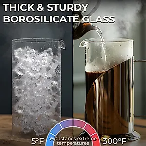 Cafe Du Chateau French Press Coffee Maker - Heat Resistant Glass with 4 Level Filtration System, Stainless Steel Housing - Brews Coffee and Tea - Large 34 Oz Carafe Coffee Presser