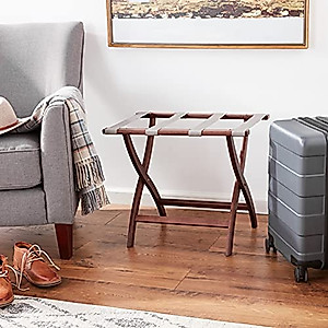Wooden Mallet Designer Curve Leg Luggage Rack,Grey Straps, Mahogany
